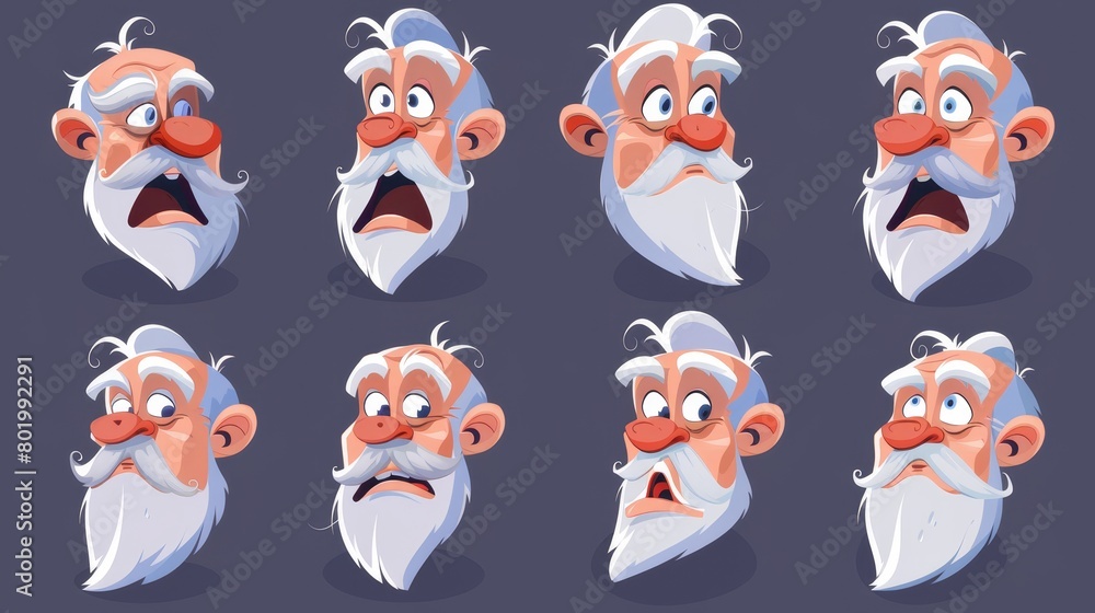 Set of old man avatar with different facial expressions. Isolated ...