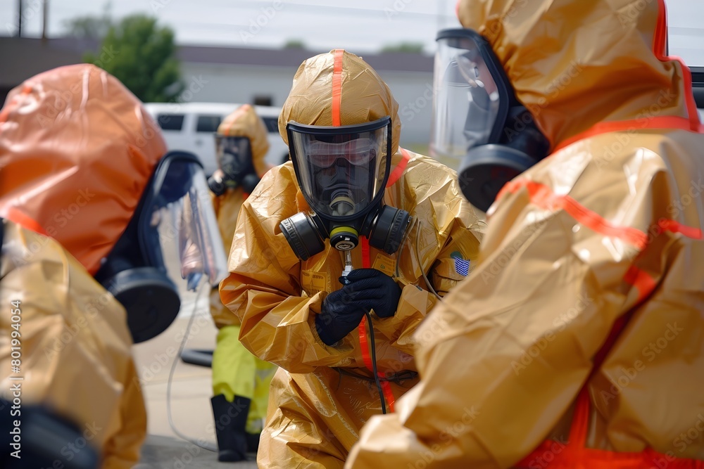 Team of Hazmat Suit Clad Responders Practicing Biohazard Cleanup Drill ...