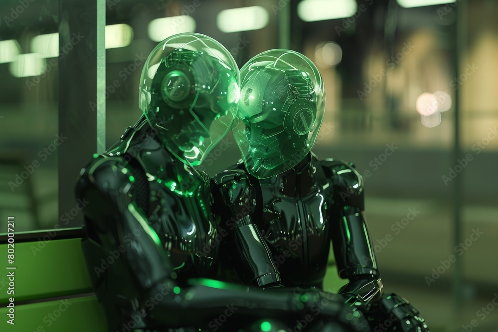 Analog action view of a translucent glowing green glass head Assassin ...