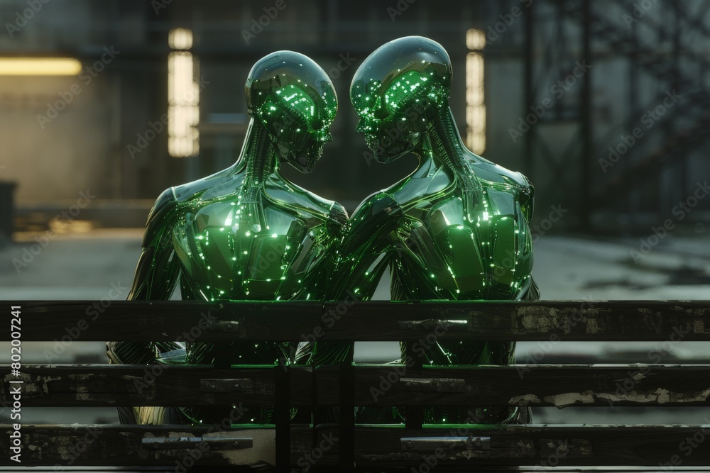 Analog action view of a translucent glowing green glass head Assassin ...