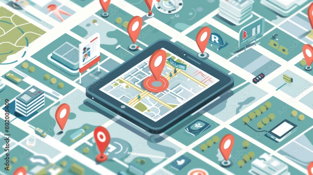 Geofencing and location based marketing concept illustration. With GPS ...