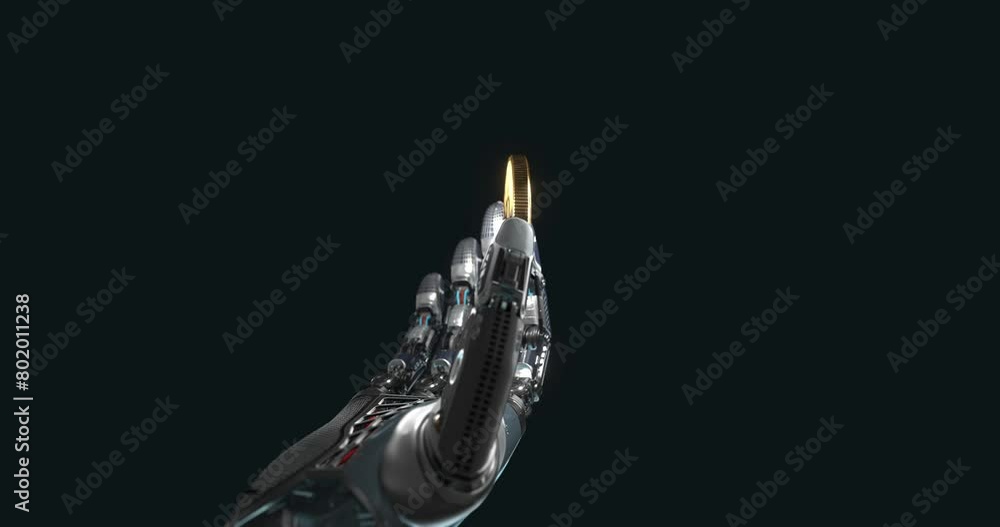 Robot arm holding bitcoin with fingers, artificial intelligence as a ...