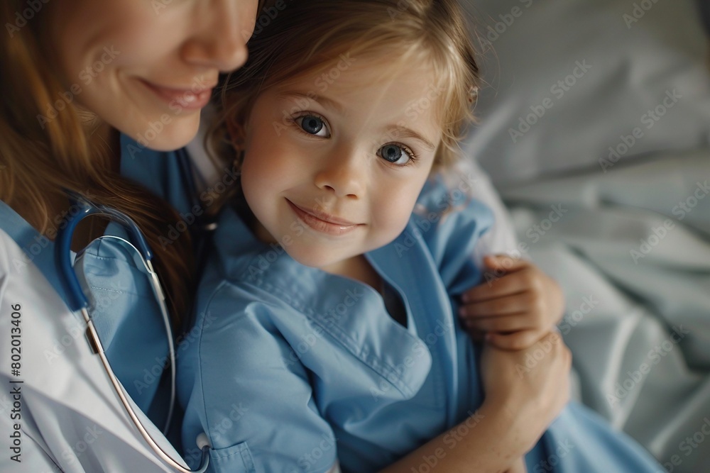 Friendly doctor talking to child and support her at medical checkup ...