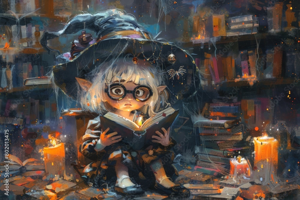 Fantasy oil painting depicting a little girl with crazy, messy white ...