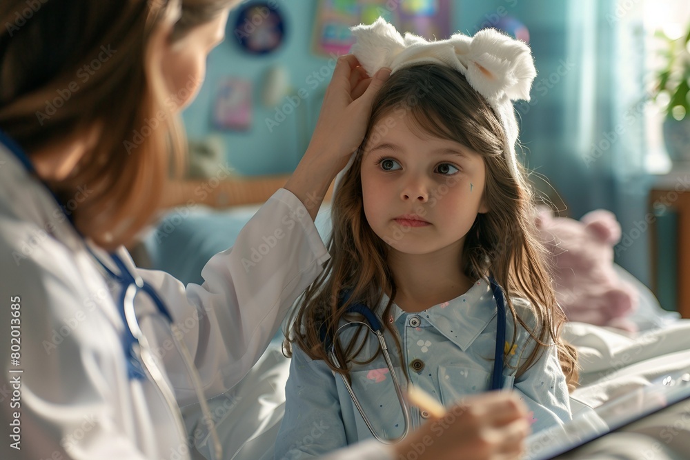 Friendly doctor talking to child and support her at medical checkup ...
