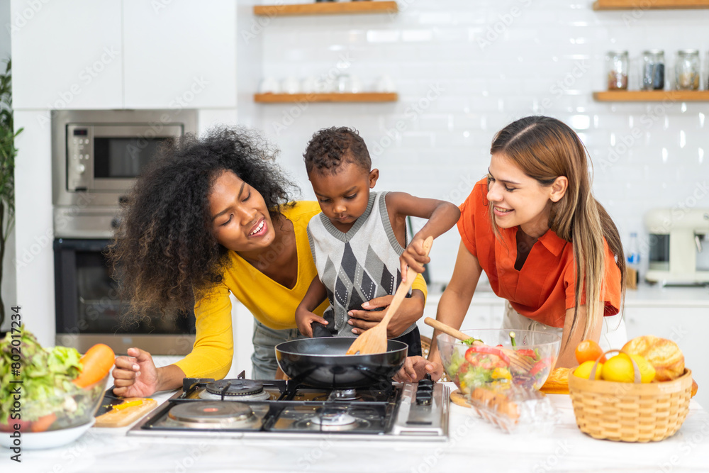 Diversity young happy love LGBT, LGBTQ caucasian and african family ...