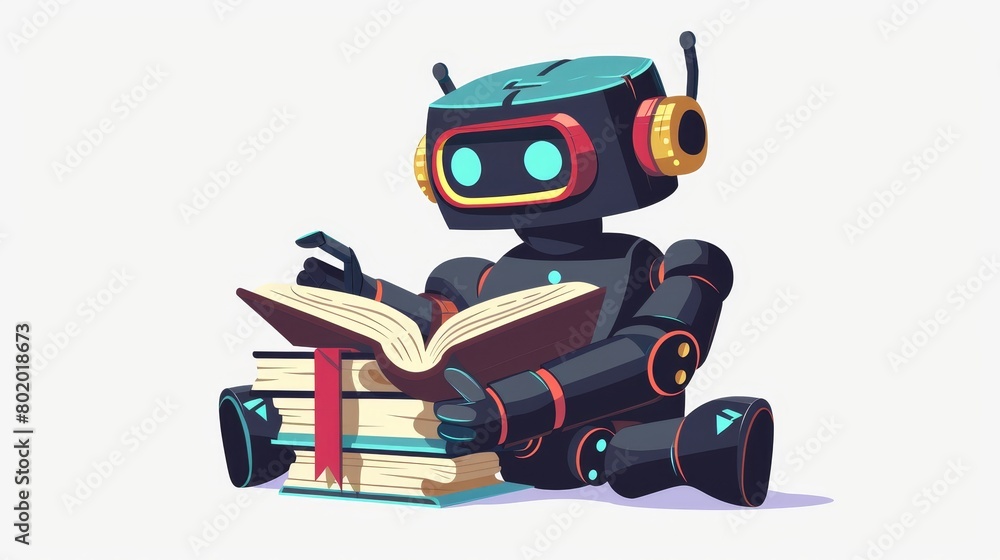 Robot translator on white background. AI chatbot for foreign language translation and book ...