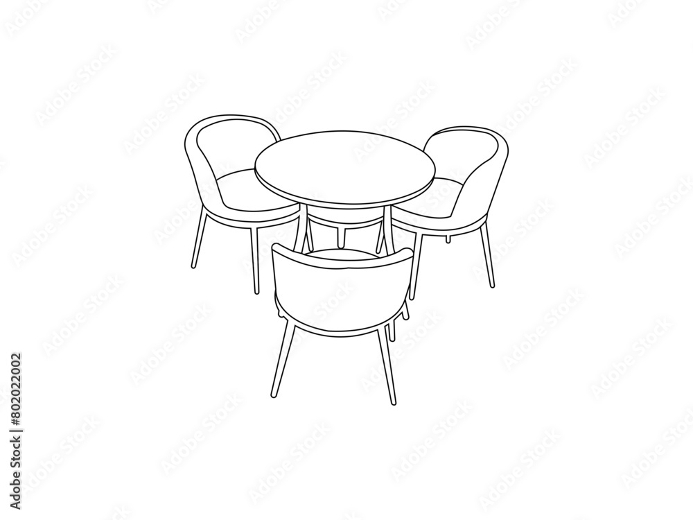 Small apartment dining table and chair outline. Three chairs and table ...