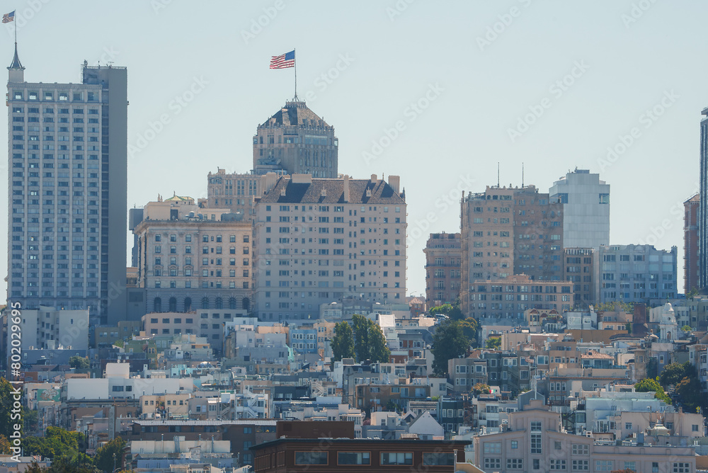 Daytime view of San Francisco's urban landscape. Iconic hilly terrain ...