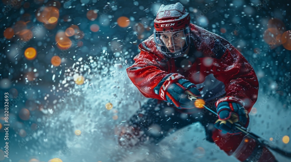 Dramatic 3D Flying Ice Hockey with Motion Blur Effect. Professional ...