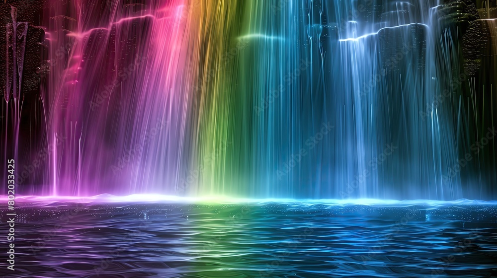 Rainbow cascade with a color waterfall and spectrum flow, capturing a ...