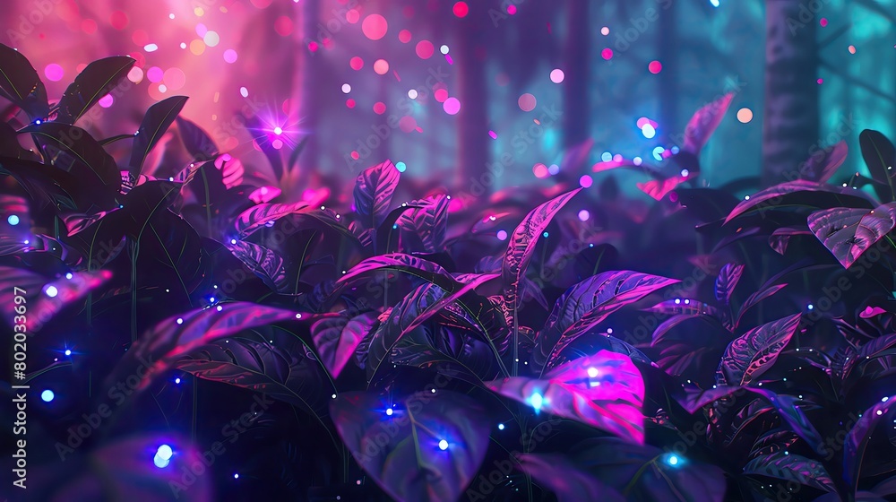 Photon forest with laser leaves and spectrum light, illustrating a ...