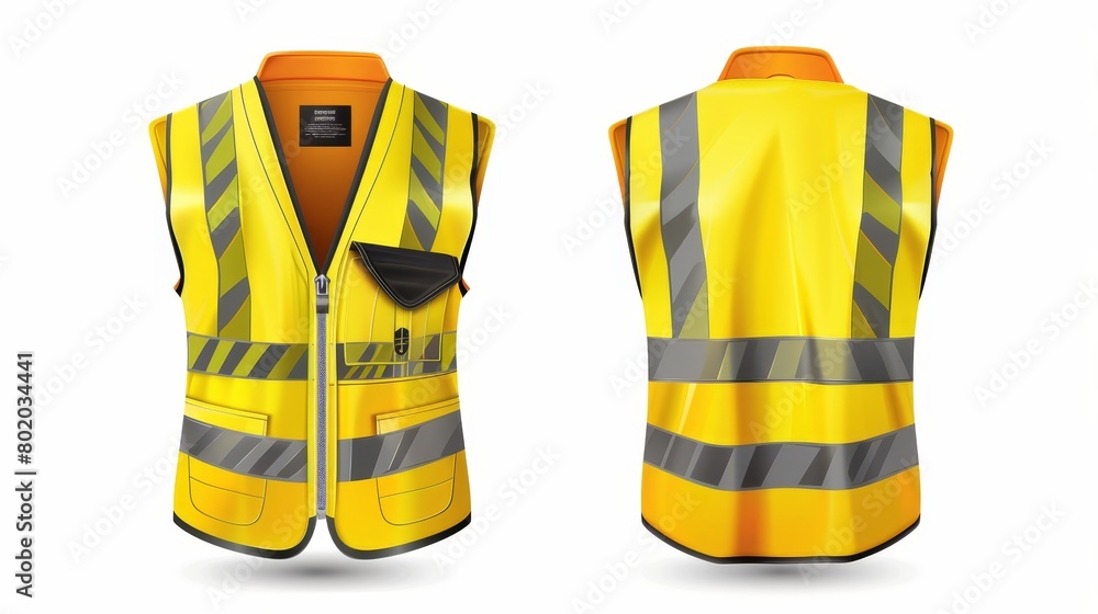 Yello safety vest with reflective stripes, uniform for construction ...