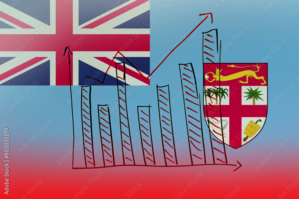 Fiji bar chart graph with ups and downs, increasing values, developing ...