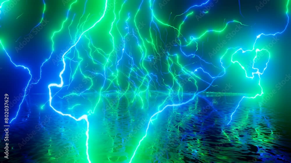 Neon Design of wall pattern of neon lightning. 4K video with various ...