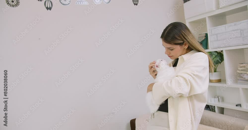 Cute pretty young beautiful woman is holding hugging embrace cute ...