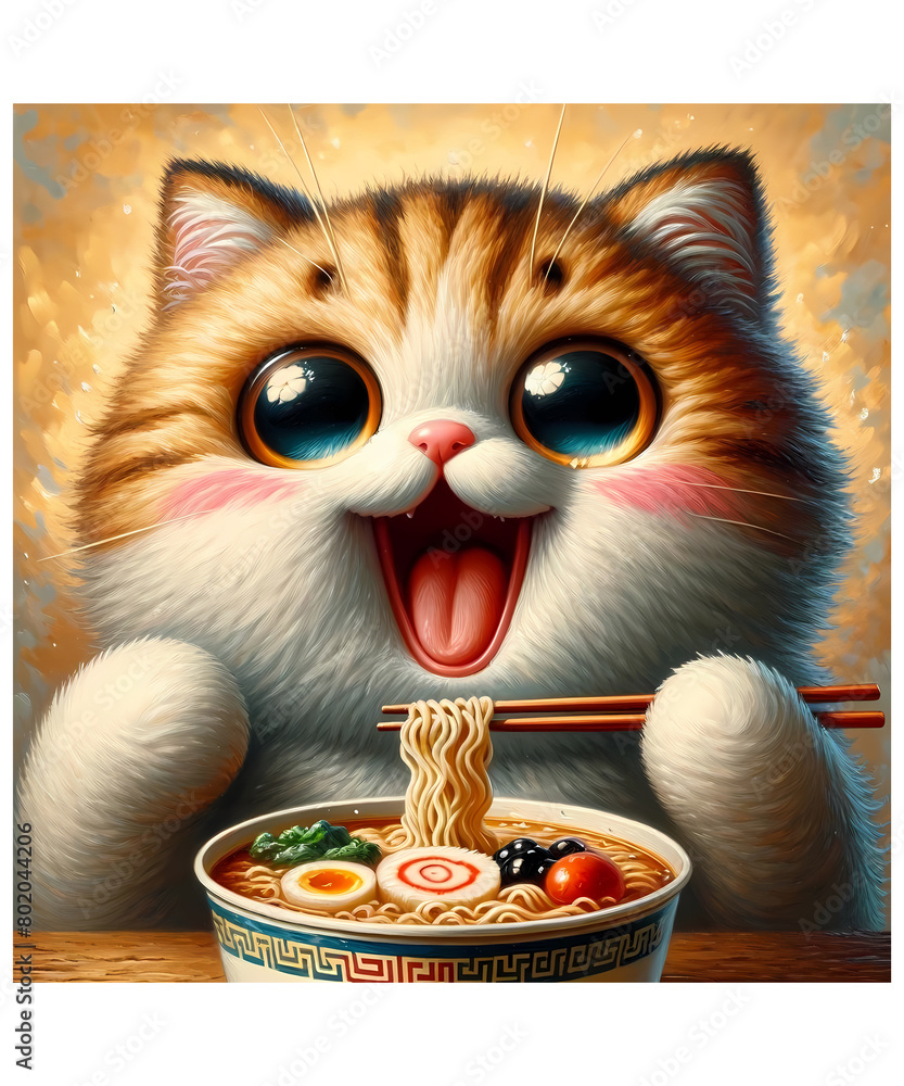 Ramen Cat Kawaii Anime Cat Ramen Lover Oil Painting AI generated Stock ...