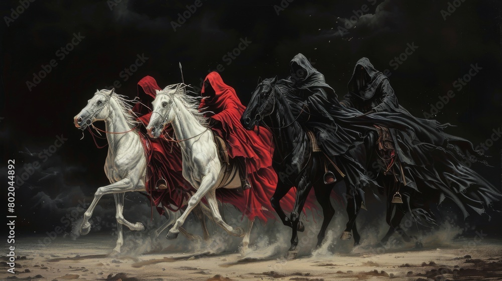 Four Horsemen of the Apocalypse - white for conquest, red for war ...