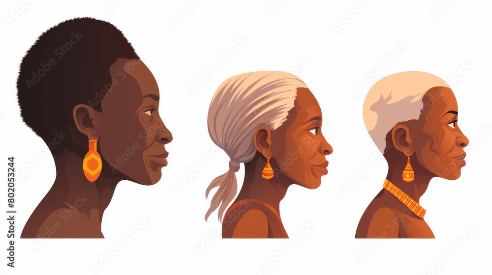Illustration depicting the ageing process of an African woman's head in ...
