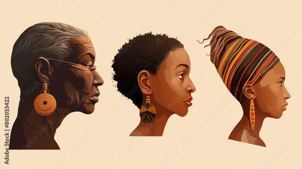 Illustration depicting the ageing process of an African woman's head in ...