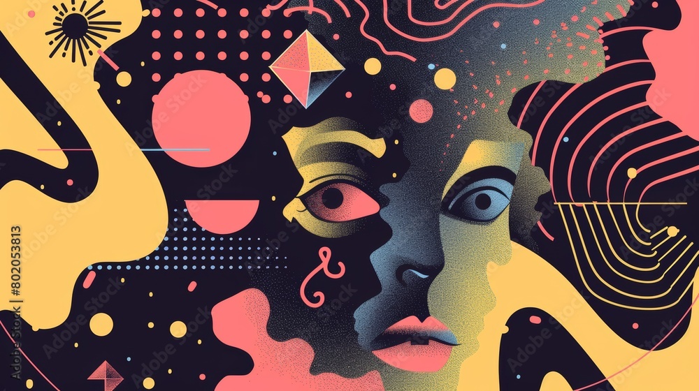 Posters for an art exhibition with psychedelic artwork and retro acid ...