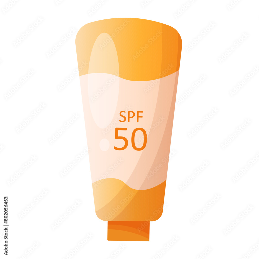 SPF 50 sunblock cream, sunscreen cosmetic. Flat style summer skincare ...