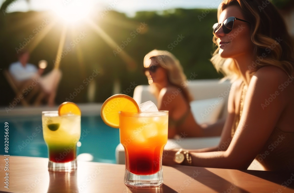 Bask in the golden hour at a poolside retreat with refreshing cocktails ...