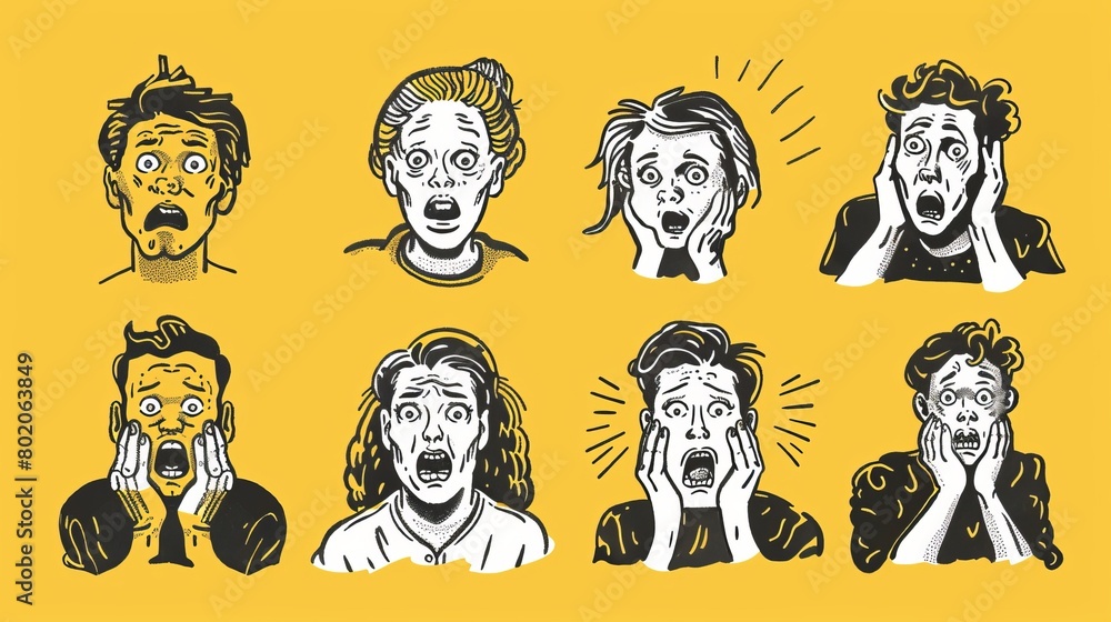 An illustration of scared characters isolated on a yellow background ...