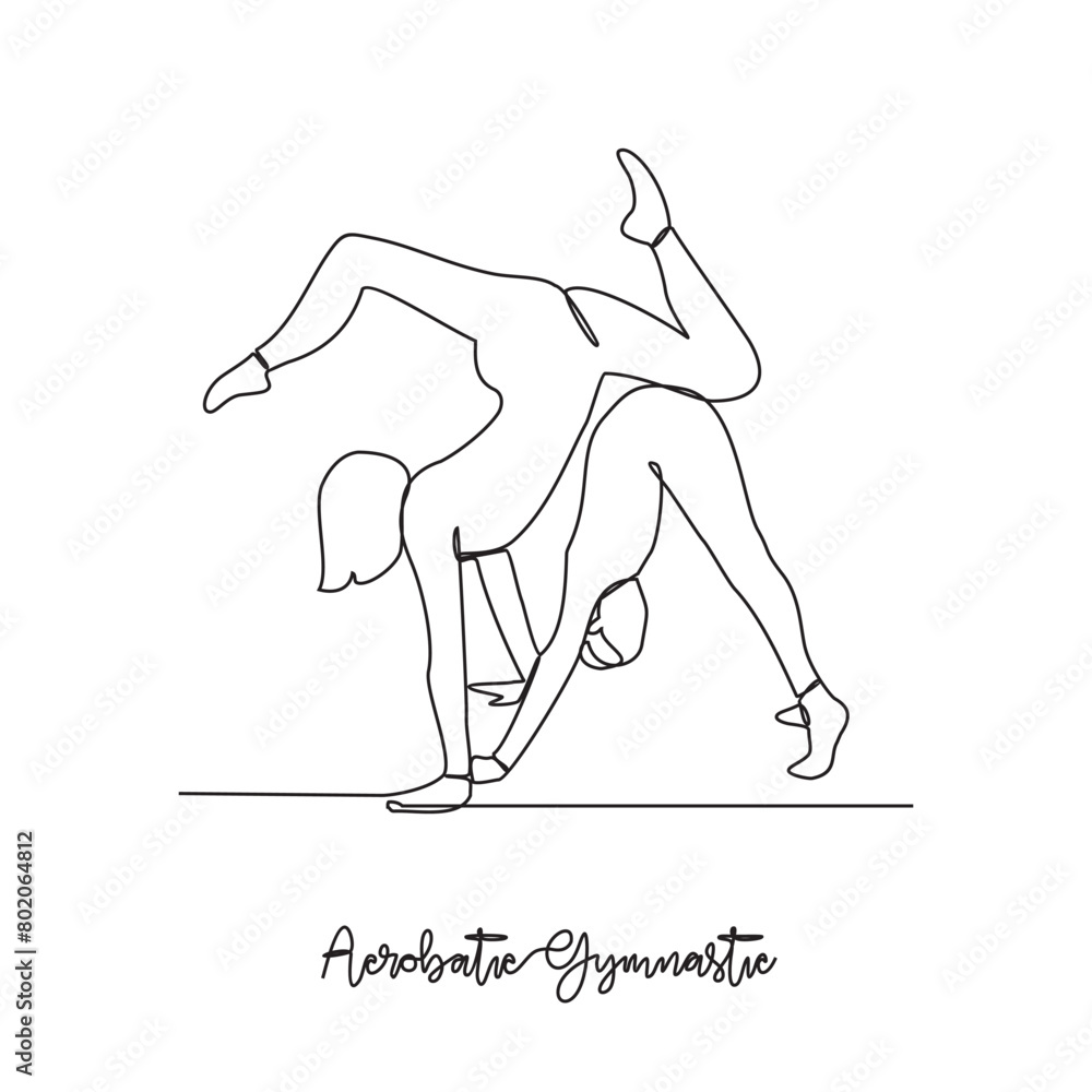 One continuous line drawing of Acrobat Gymnastic sports vector ...