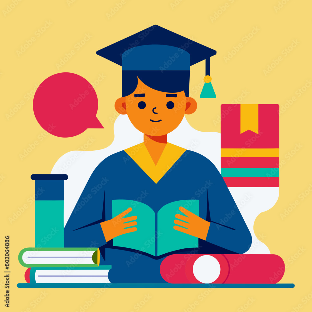Boy studying vector illustration Stock Vector | Adobe Stock