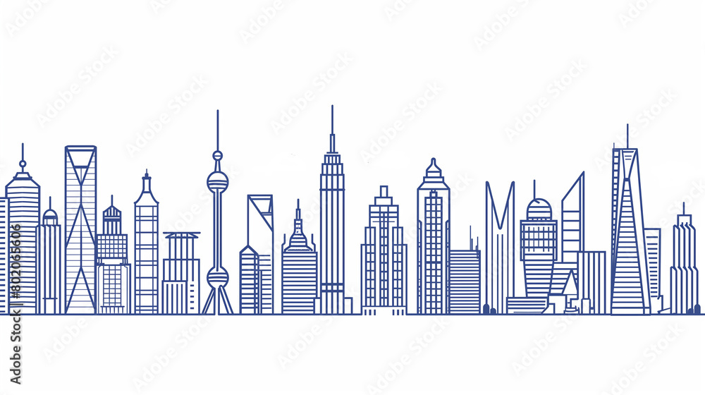 city skyline in single line art isolated on white background, Simple ...