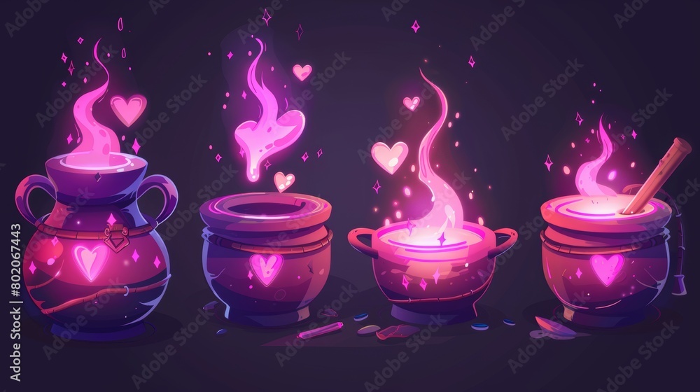 A cauldron with a love potion motion sequence animation. The cloud of ... A cauldron with a love potion motion sequence animation. The cloud of ...