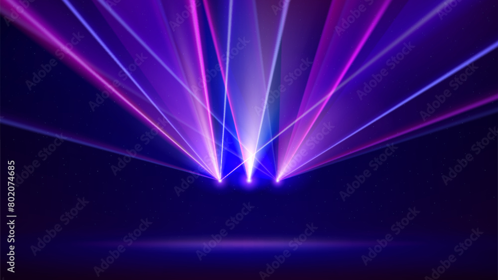 Laser light show. Bright led laser beams, dj light party. Illuminated ...