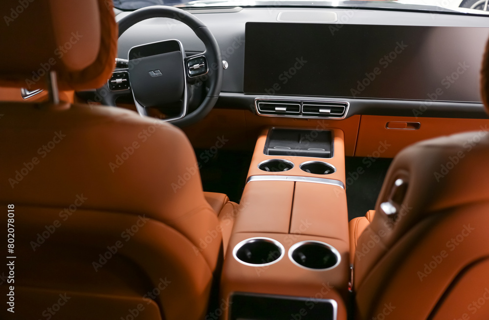 Interior of a car detail SUV Lixiang L9 luxury. Dashboard, steering ...