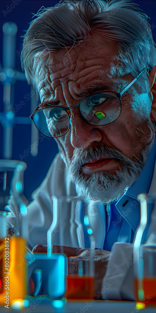 Scientista em laboratório com tubos de ensaio e provetas Stock Photo ...