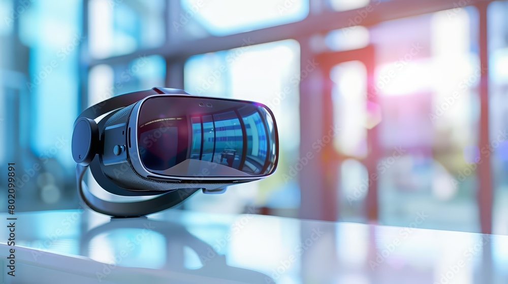 A virtual reality headset displays immersive educational content ...