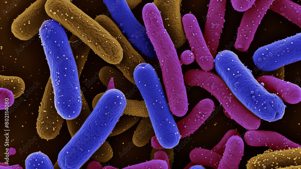A magnified view of bacteria observed under a microscope, showcasing ...