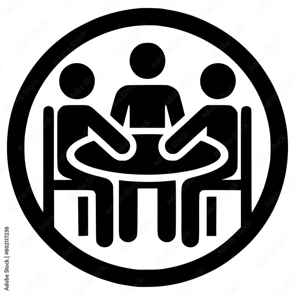 Icon showing three people sitting around a table. Isolated on ...