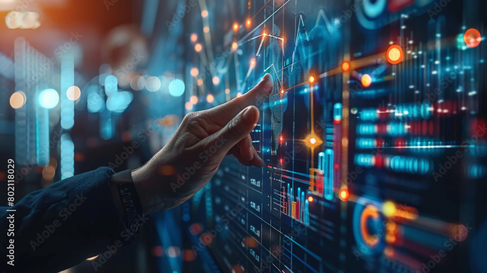 A professional's hand gestures towards a high-resolution digital ...