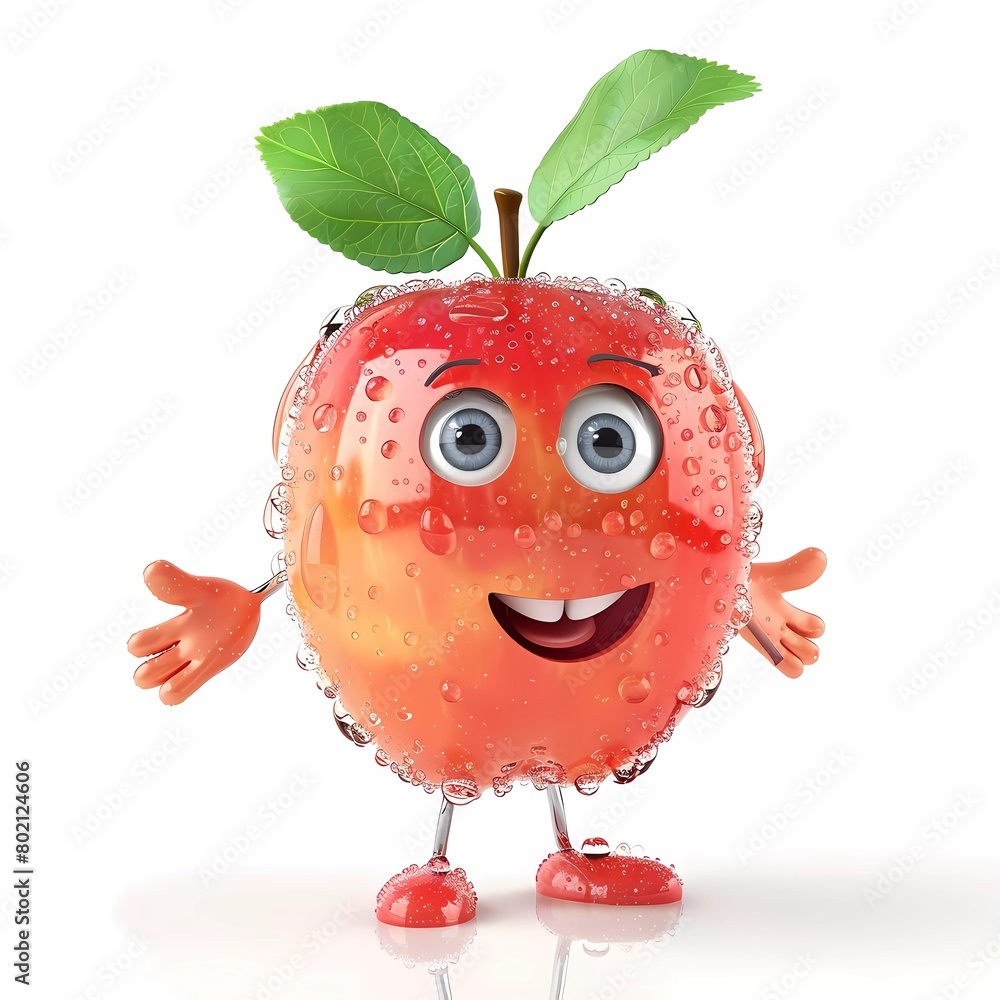 3d illustration of water apple cartoon character, isolated on white ...