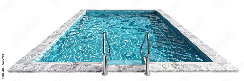 Large modern rectangular or square swimming pool filled with blue water ...