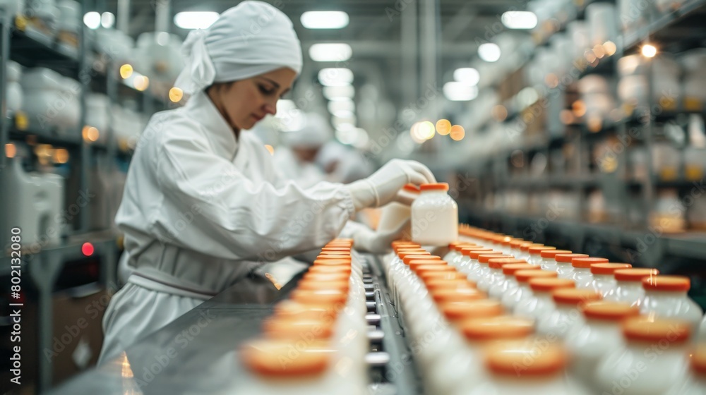 workers packaging freshly processed dairy products and labeling them ...