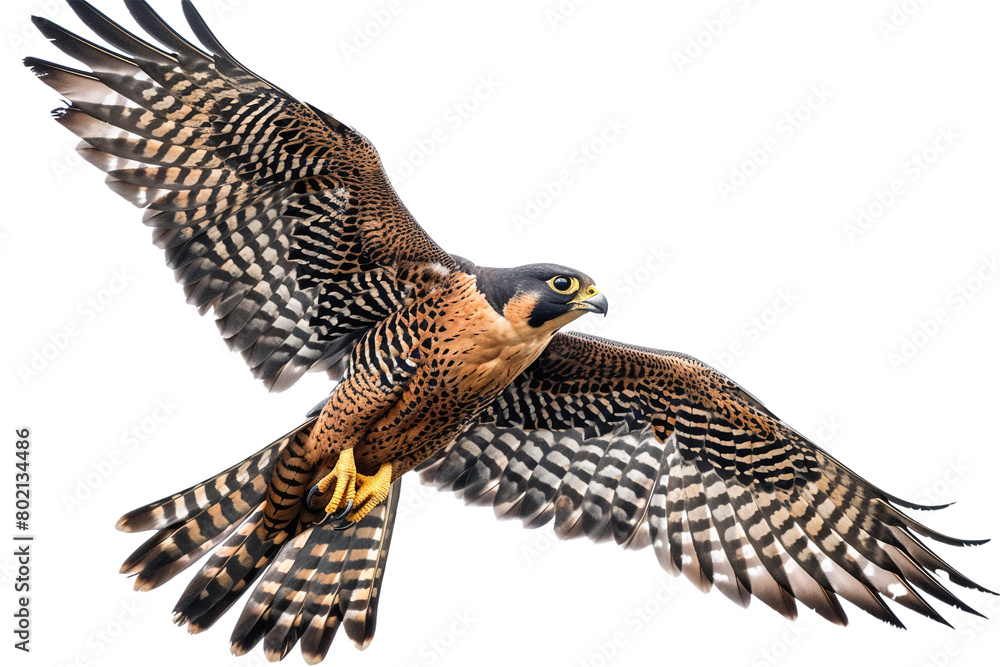A majestic peregrine falcon in flight, isolated on transparent ...