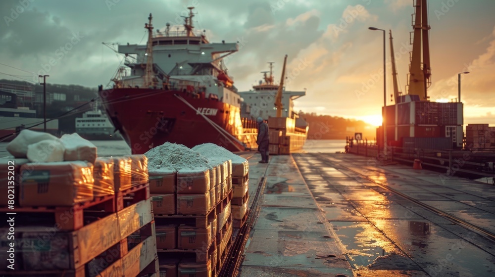 the loading of dairy products onto cargo ships, symbolizing the ...