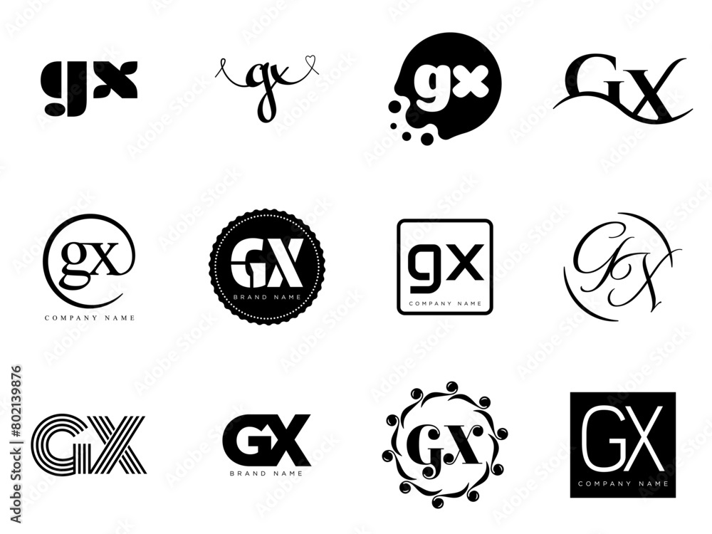 GX logo company template. Letter g and x logotype. Set different ...