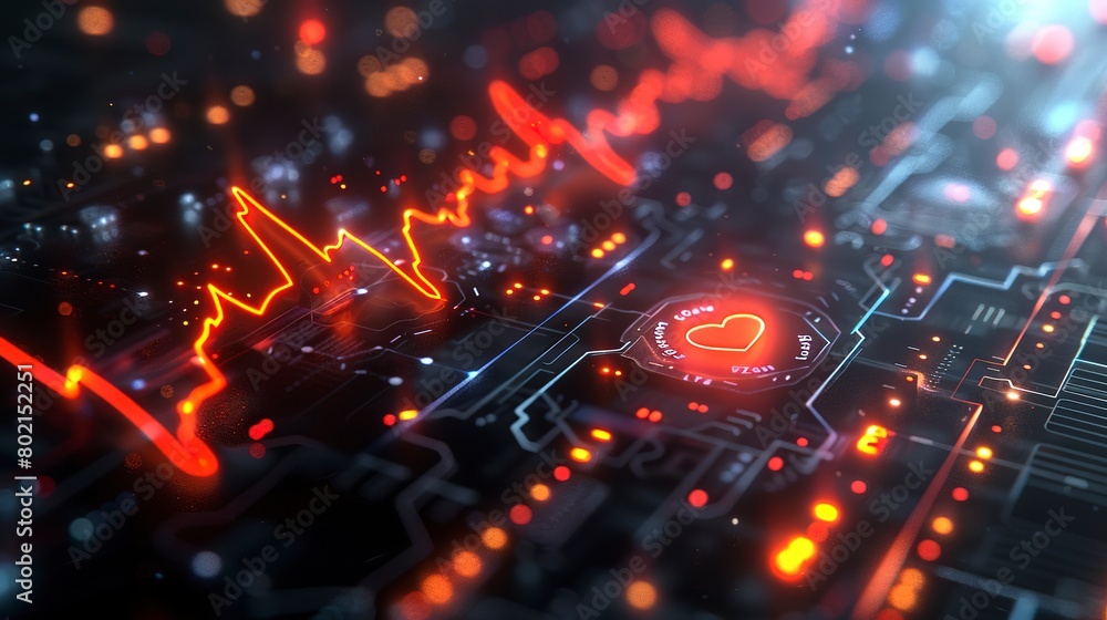EKG monitor displaying heartbeat, rhythm of life, close up, pulse in ...