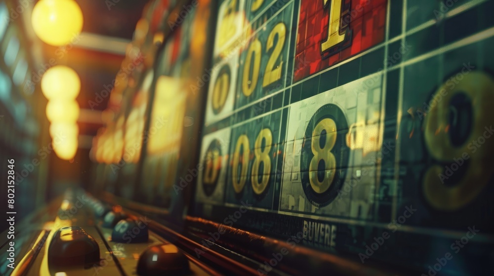 A serene scene of a bingo board displaying a winning combination of ...