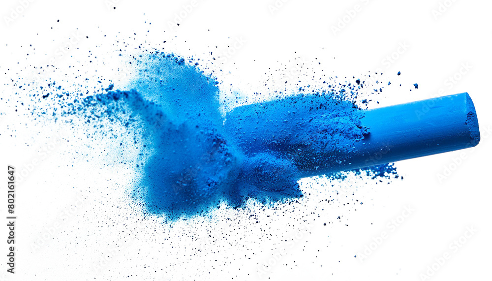 blue chalk and dust flying, effect explode isolated on transparent ...