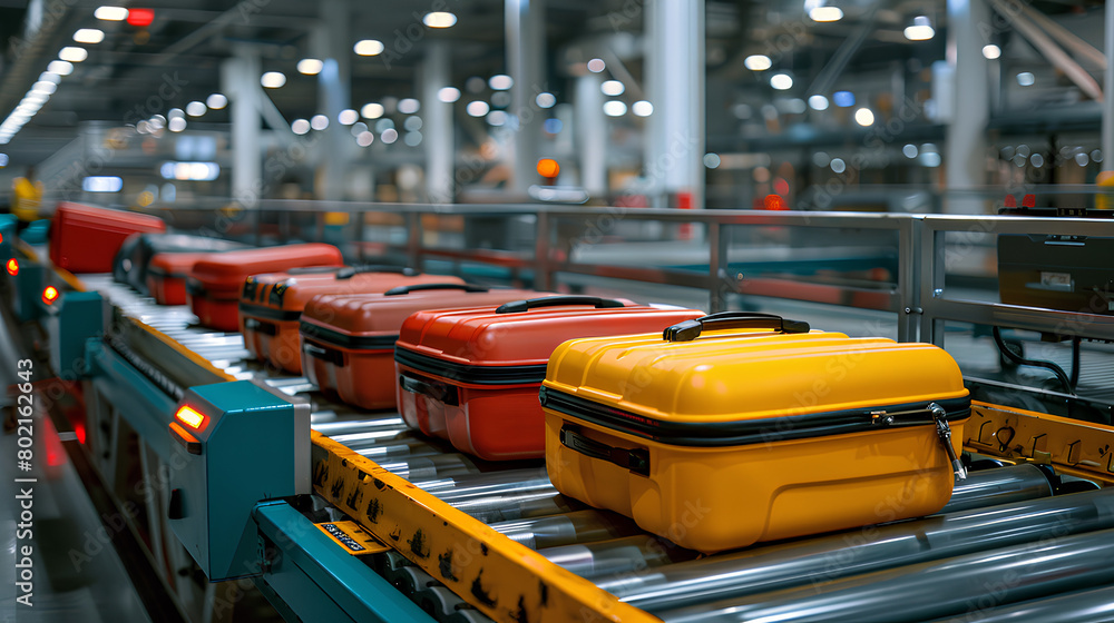 Baggage and suitcases on an airport terminal conveyor belt Stock Photo ...