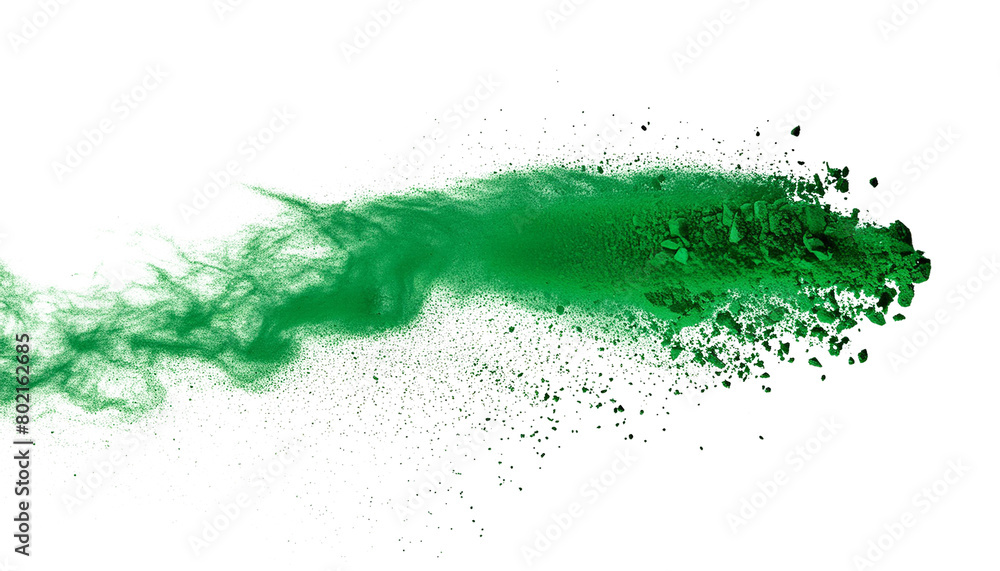 green chalk and dust flying, effect explode isolated on transparent ...